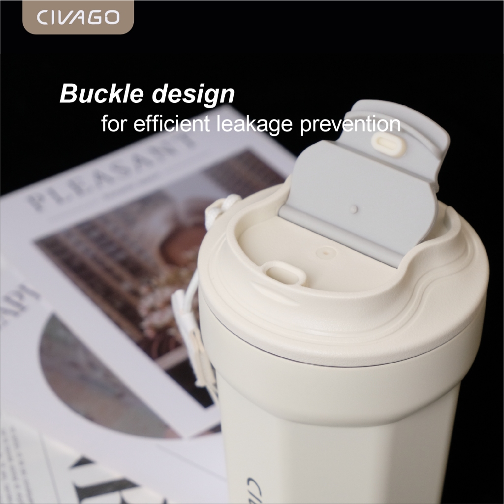CIVAGO（13oz）Ceramic liner Stainless Steel Coffee Mug With Lid Vacuum ...