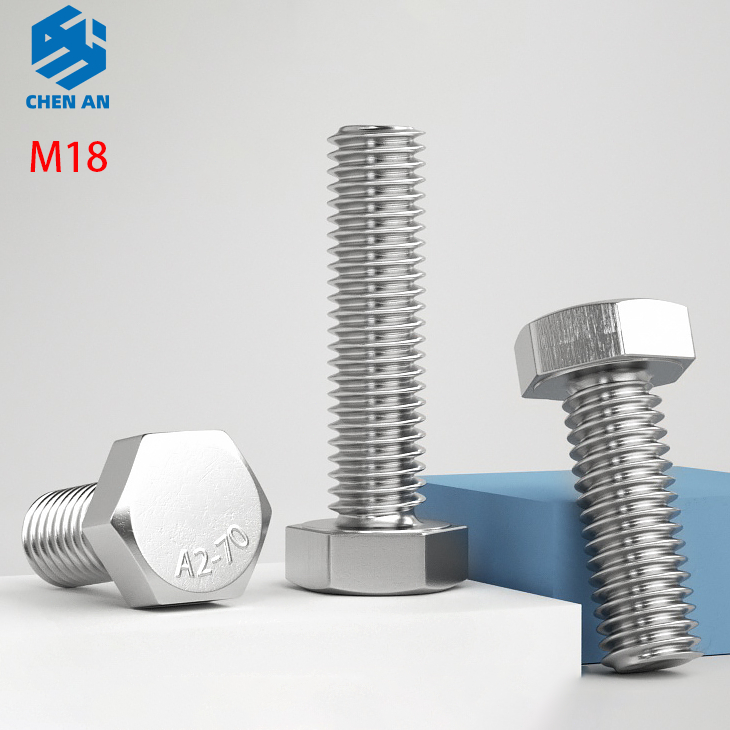 M18 Hex Bolt SUS 304 Stainless Steel Grade A2-70 DIN933 Screw Skru Spanner Wrench Hexagon Head ...