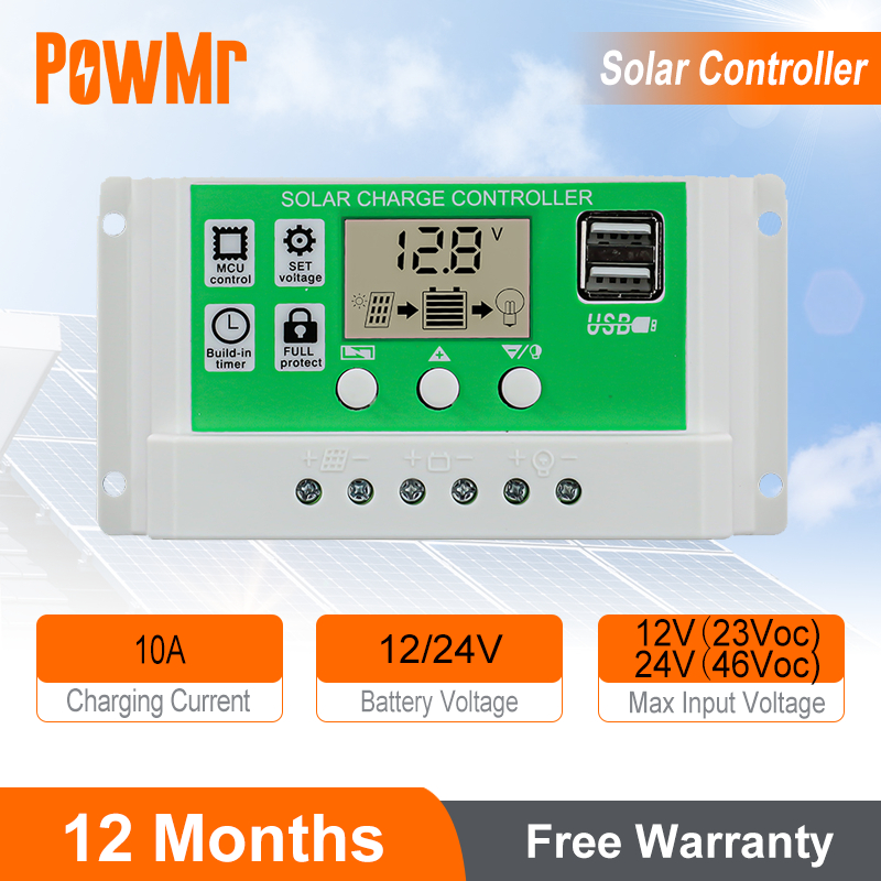 PWM 10A Solar Charge Controller Lithium Battery 12v 24v Auto With LCD Display Dual USB Solar ...