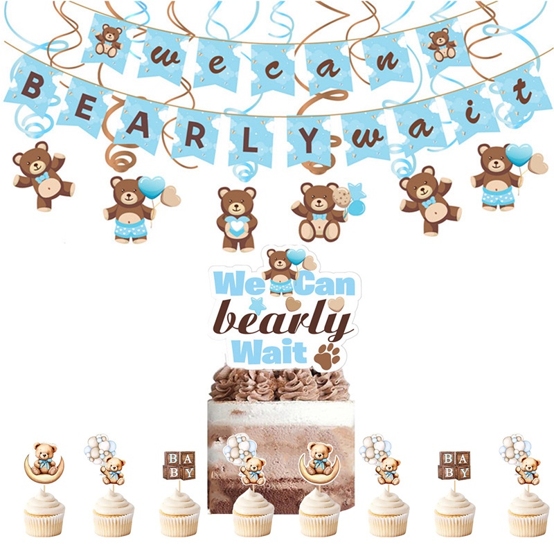 Ins Kawaii Teddy Bear Banner cake topper Theme Kids Party Decoration ...