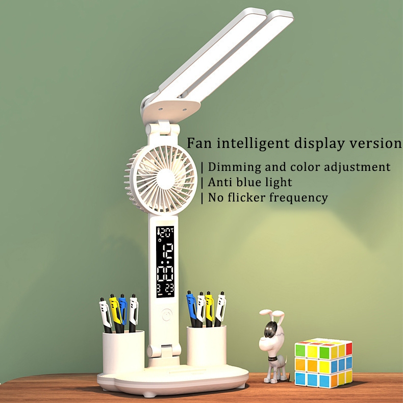 Fan Desk Lamp LED Student Dormitory Smart Desk Lamp Bedroom Charging ...