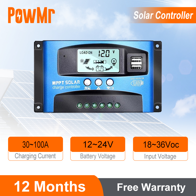 PowMr MPPT Solar Charge Controller 100A 60A 50A 40A 30A Solar Power Regulator 12V 24V Auto Dual ...