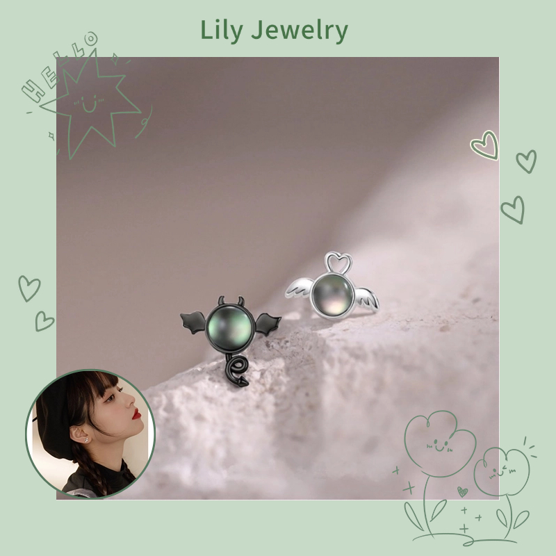 925 Silver Angel and Devil Earrings Female Gradient Earrings Birthday ...