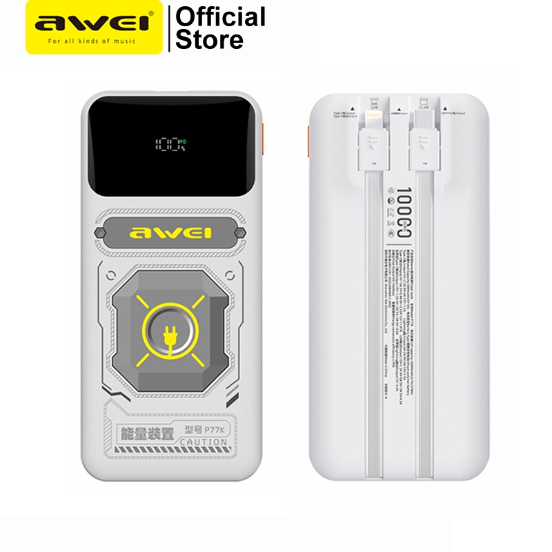 Awei P77K Powerbank 10000mah Fast Charging 22.5W Type C Micro USB LED ...