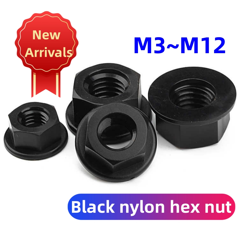 Hexagonal Flange High Nut Black Nylon Fange Nut With Padding Hexagonal ...