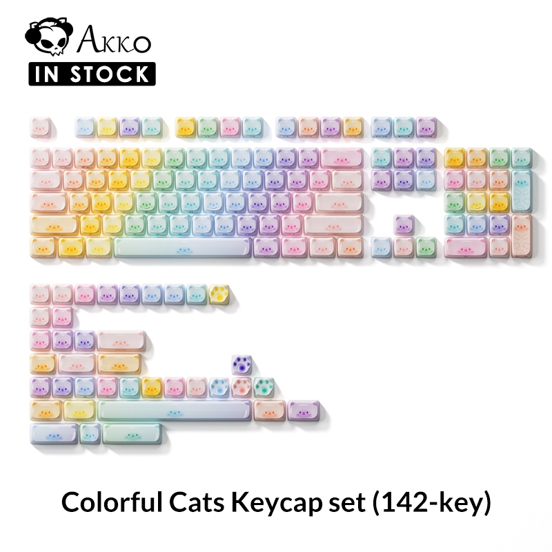 Akko Colorful Cats Keycap set (142-key), MAO profile PBT Dye-Sub ...