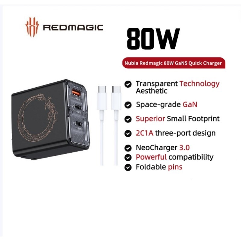 Nubia 80W Dragon Charger GaN5 Quick Power Charger Adapter Triple-Ports ...
