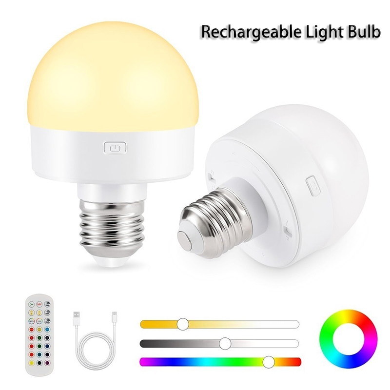 E26 Rechargeable Light Bulb Battery Powered 15 Colors With Remote ...