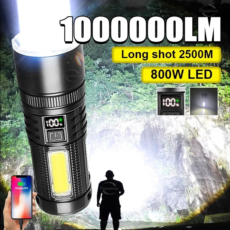 Strong LED flashlight rechargeable heavy duty torch light powerful ...