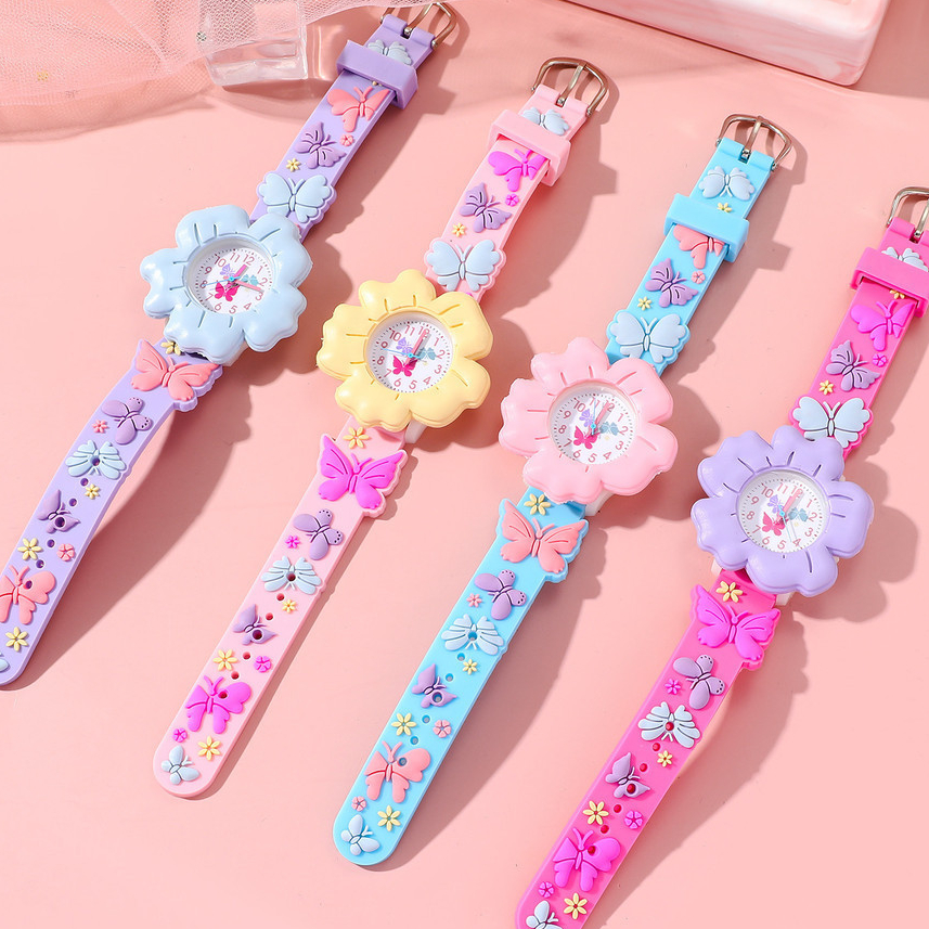 Relo for Kids Girl Children 3D Cartoon Flower Silicone Quartz Watch ...