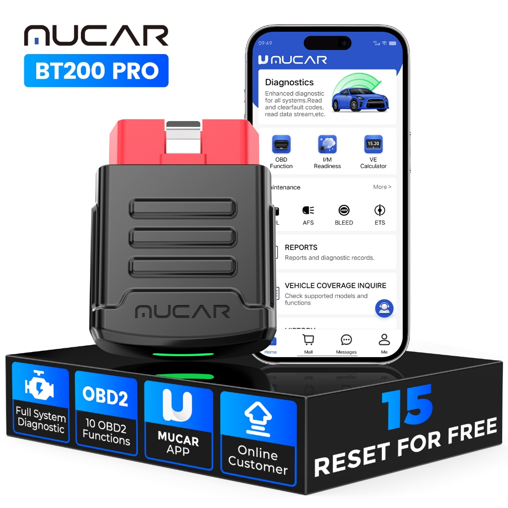 THINKCAR MUCAR BT200 Pro Professional Lifetime Free All Cars Full System Obd2 Diagnostic Tools ...