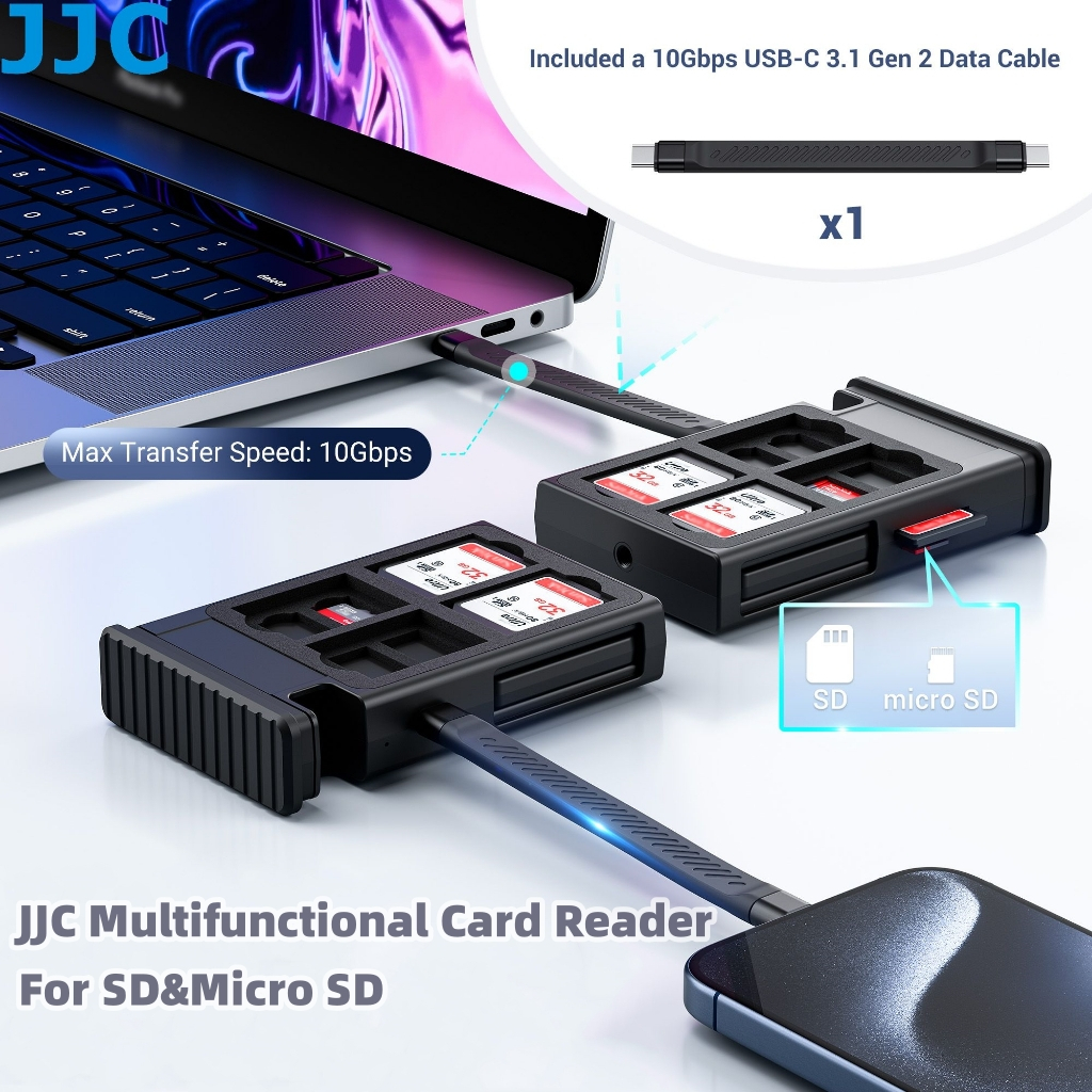 JJC Memory Card Reader Storage Case for SD Micro SD with Type-C to ...