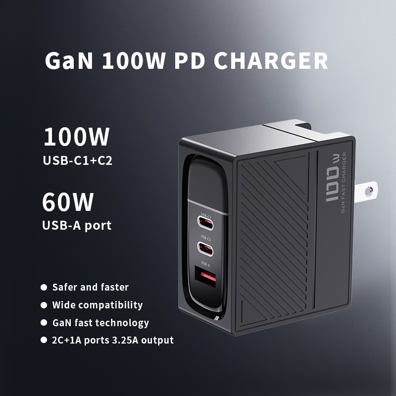 (cable inclouded)PD100W GaN Technology Fast Charger USB-A USB-C Charger ...