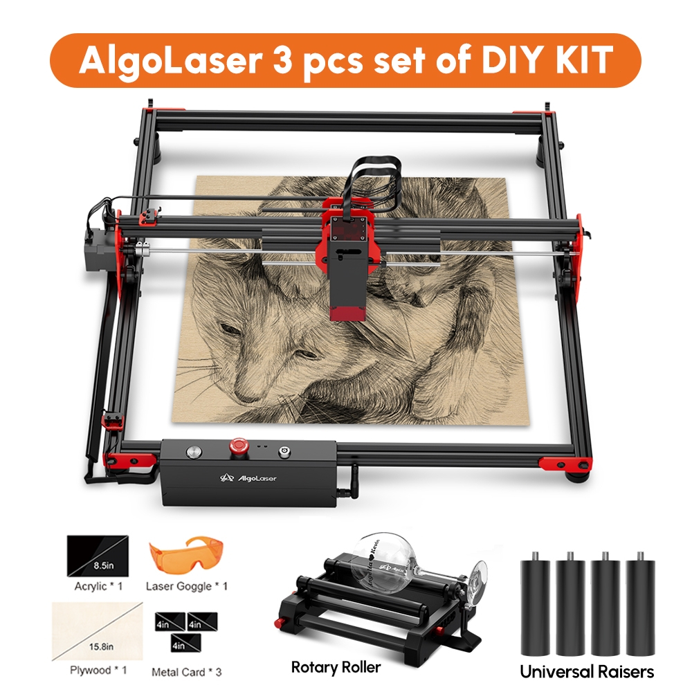 AlgoLaser DIY KIT 5W Laser Engraving Machine with Rotary Roller, Raiser ...