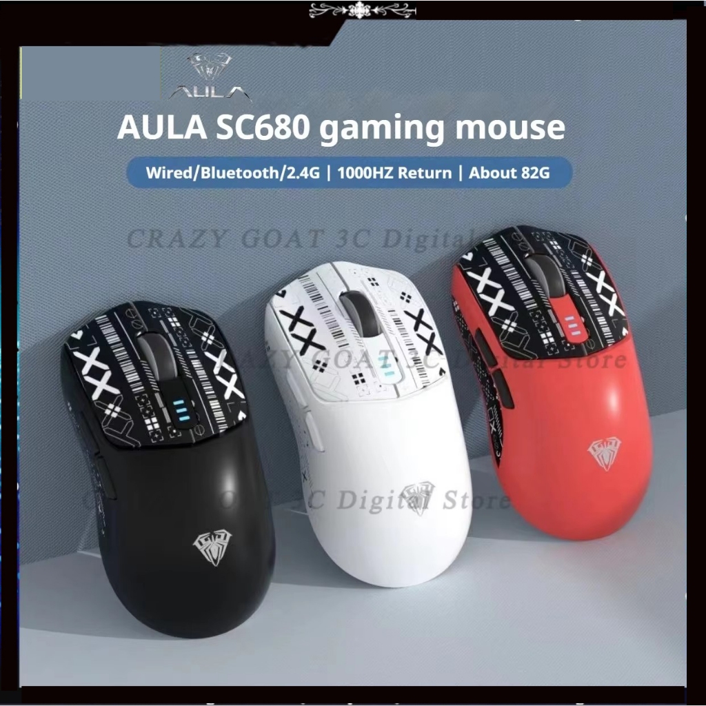 AULA SC680 8k Mouse Ergonomics Paw3395 E-sports Mouse,650ips,50g,tri ...