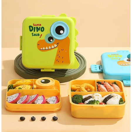Cartoon Dinosaur Lunch Box for Kids Double Layered Divided Insulated ...