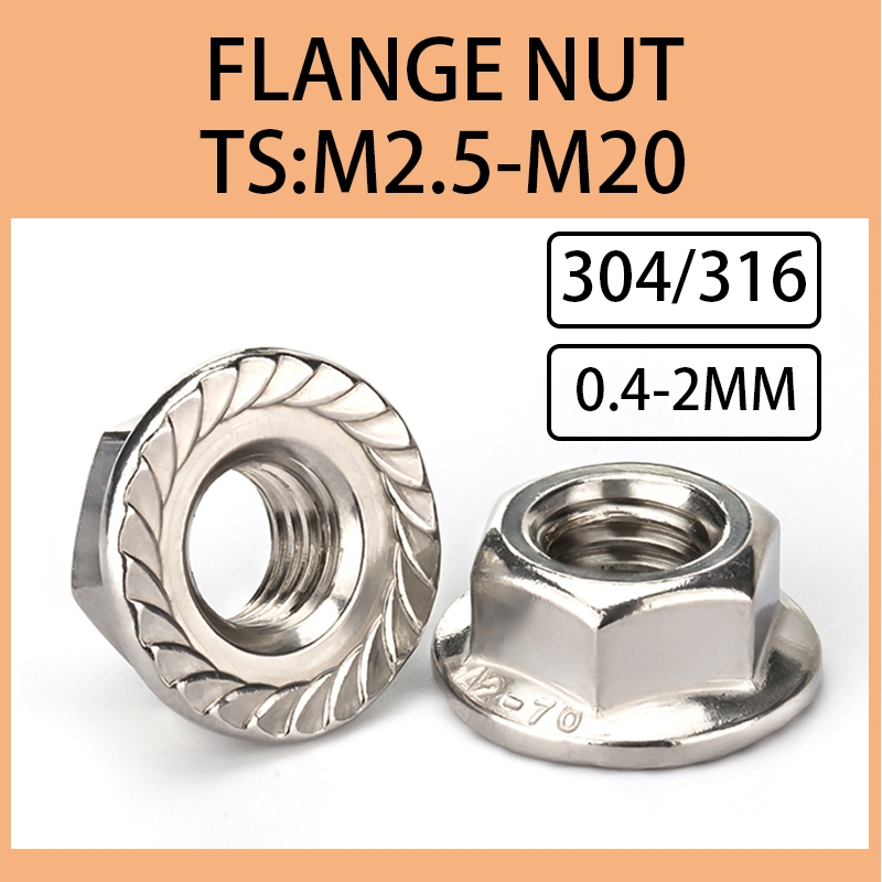 304 Stainless Flange Nut Flanged Hex Nut M3/M4/M5/M6/M8/M10/M12 ...