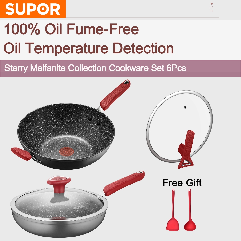 Supor Non Stick Pan Kitchen Cookware Set 6pcs Original Kawali Wok Pan ...