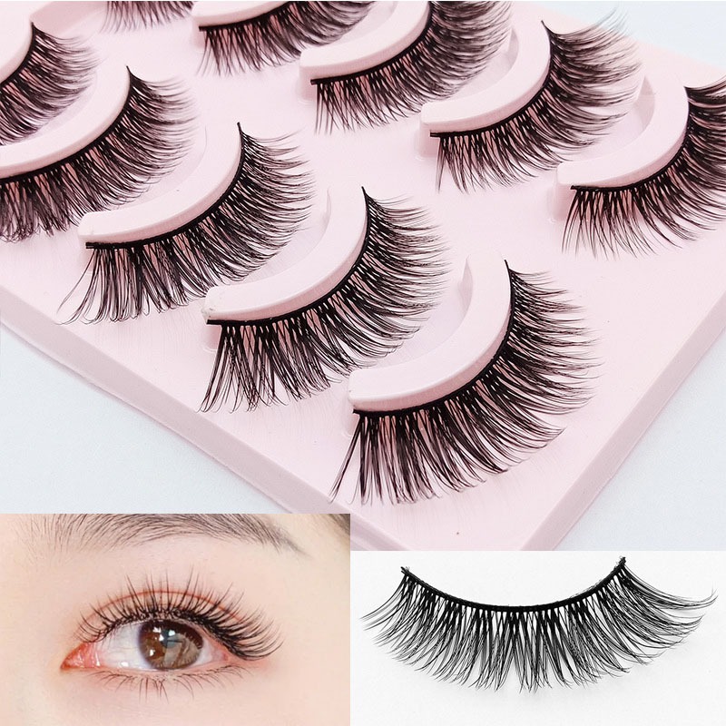 5 Pairs Natural Thick Faux Mink Lashes Messy Crisscross Soft False ...
