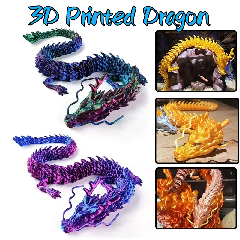 45CM 3D Printing Dragon Movable Joint Rotating Hinged Dragon Office ...