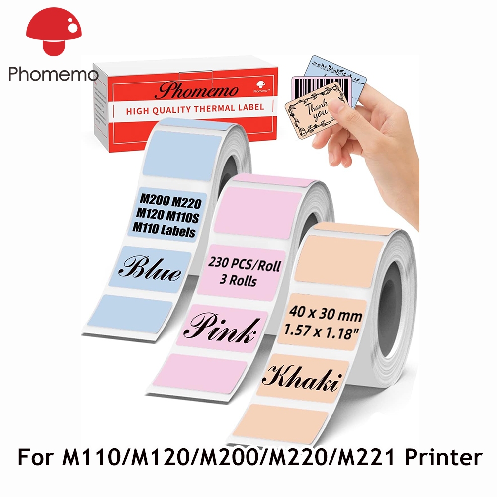 3 Rolls Mixed Colors-Thermal Label Sticker For Phomemo M110/M120/M200/M220/M221/241BT/D520 ...