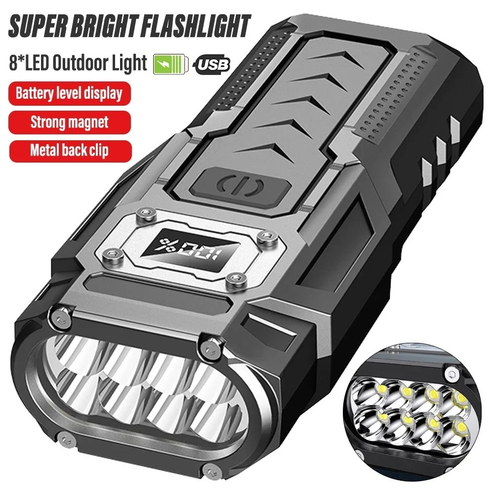 Super Bright 8 LED Flashlight Rechargeable Torch light Portable Work ...