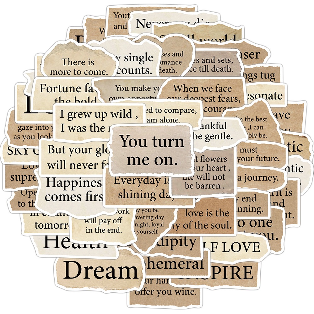 [Large Sticker]50pcs English Poem Newspaper Art Decoration Retro Text ...