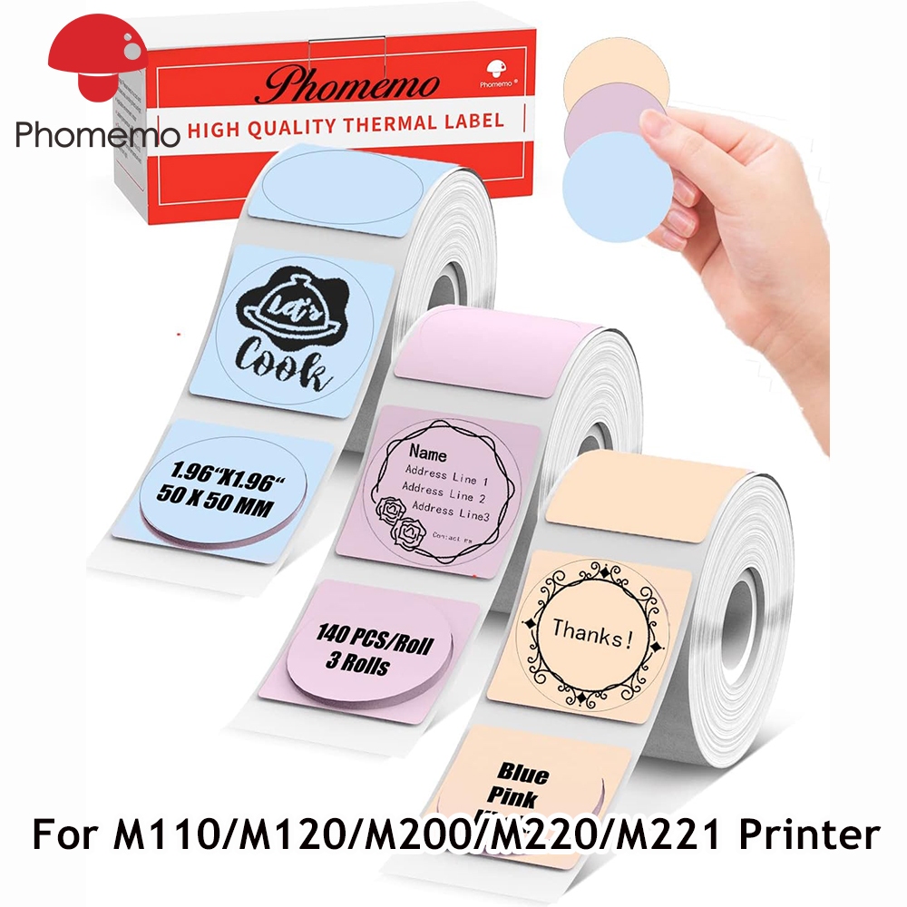3 Rolls Mixed Colors-Round Thermal Label Sticker For Phomemo M110 M120 M200 M220 M221 241BT D520 ...