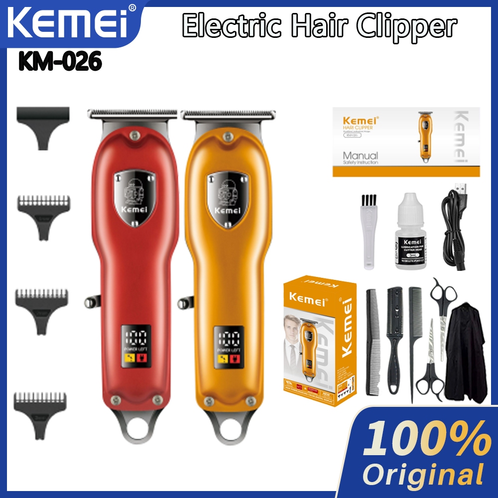 Kemei Professional Electric Hair Trimmer Rechargeable Cordless Barber With LED Digital Display ...