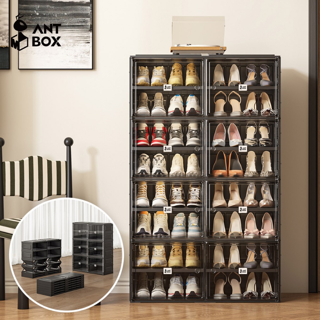 ANTBOX Shoe Cabinet Black Color Installation-Free Required Portable ...