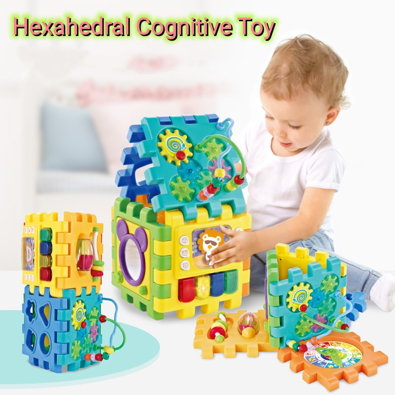 Baby Puzzle Building Block Toy Shape Matching Hexahedron with Number ...
