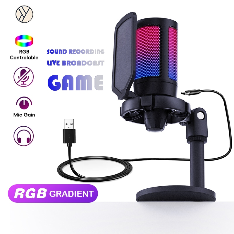 Me6D RGB USB Microphone Gaming USB Mic Plug and Play Play Zero latency ...