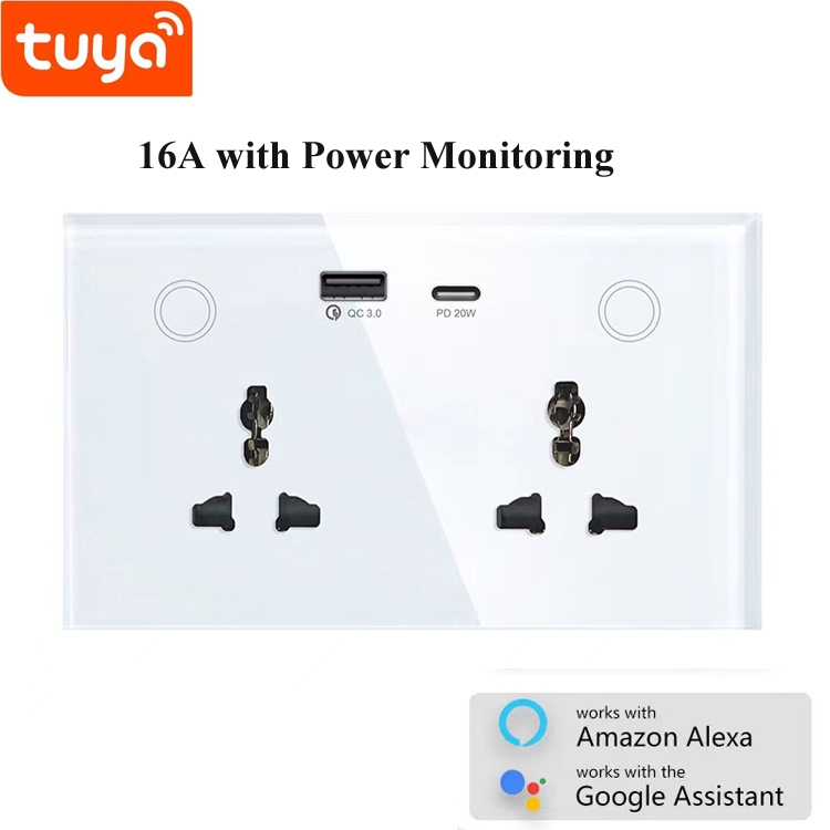Tuya App Remote Control Universal 16A Double Smart Wall Socket WiFi Us ...