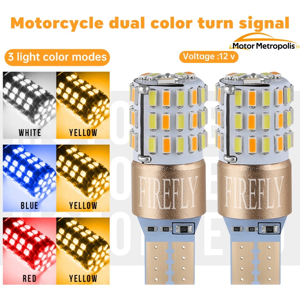 2Pcs DUAL CONTACT LED Dual Mode T15 Signal/Park Light Color amber-White ...
