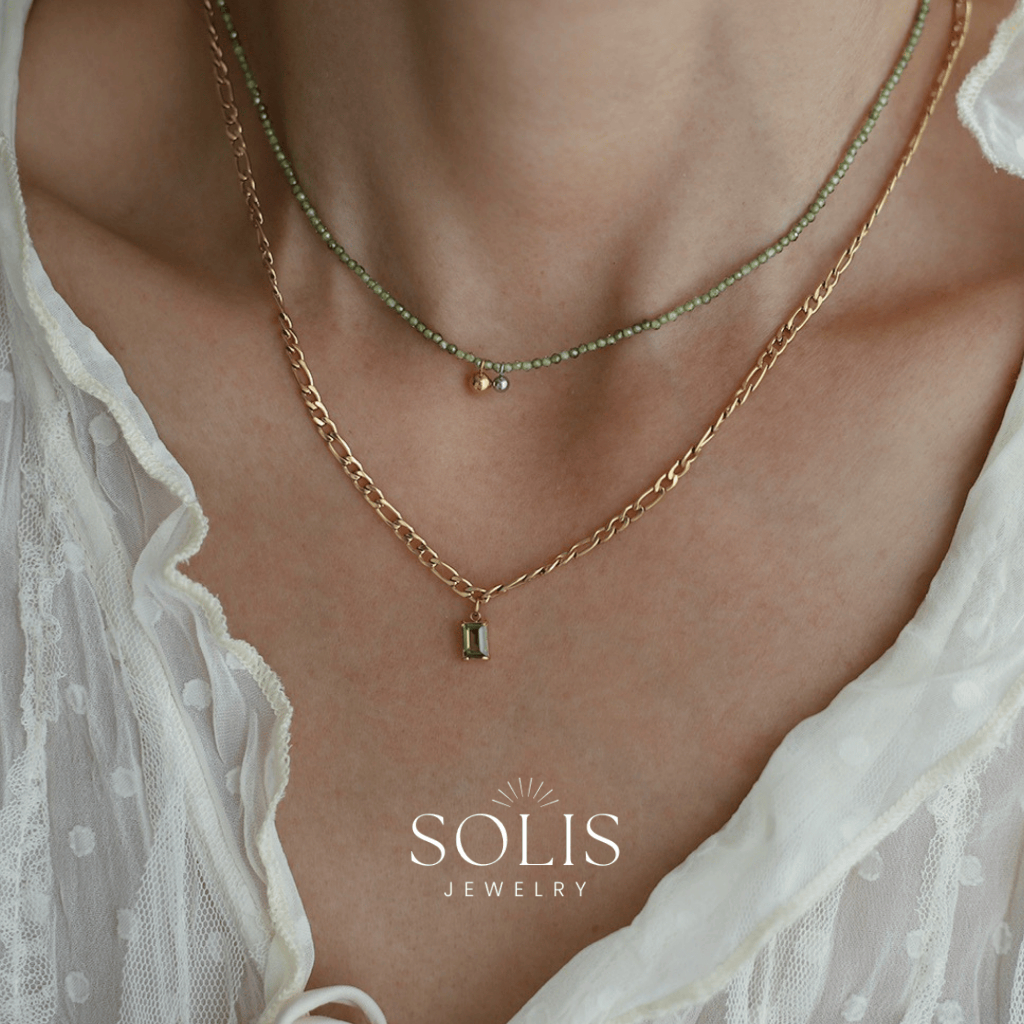 Gradient Green Beaded Pendant Chain Necklace • Waterproof Non Tarnish ...
