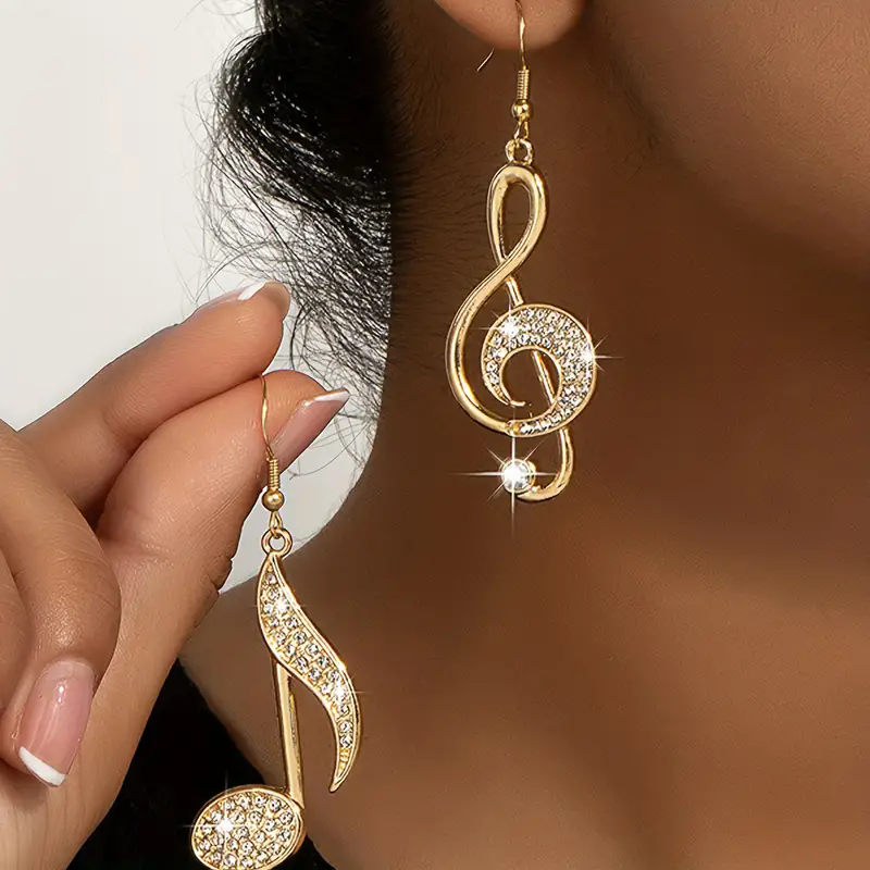 Golden Music Note Dangle Earrings - Shiny, Exquisite, Hypoallergenic ...
