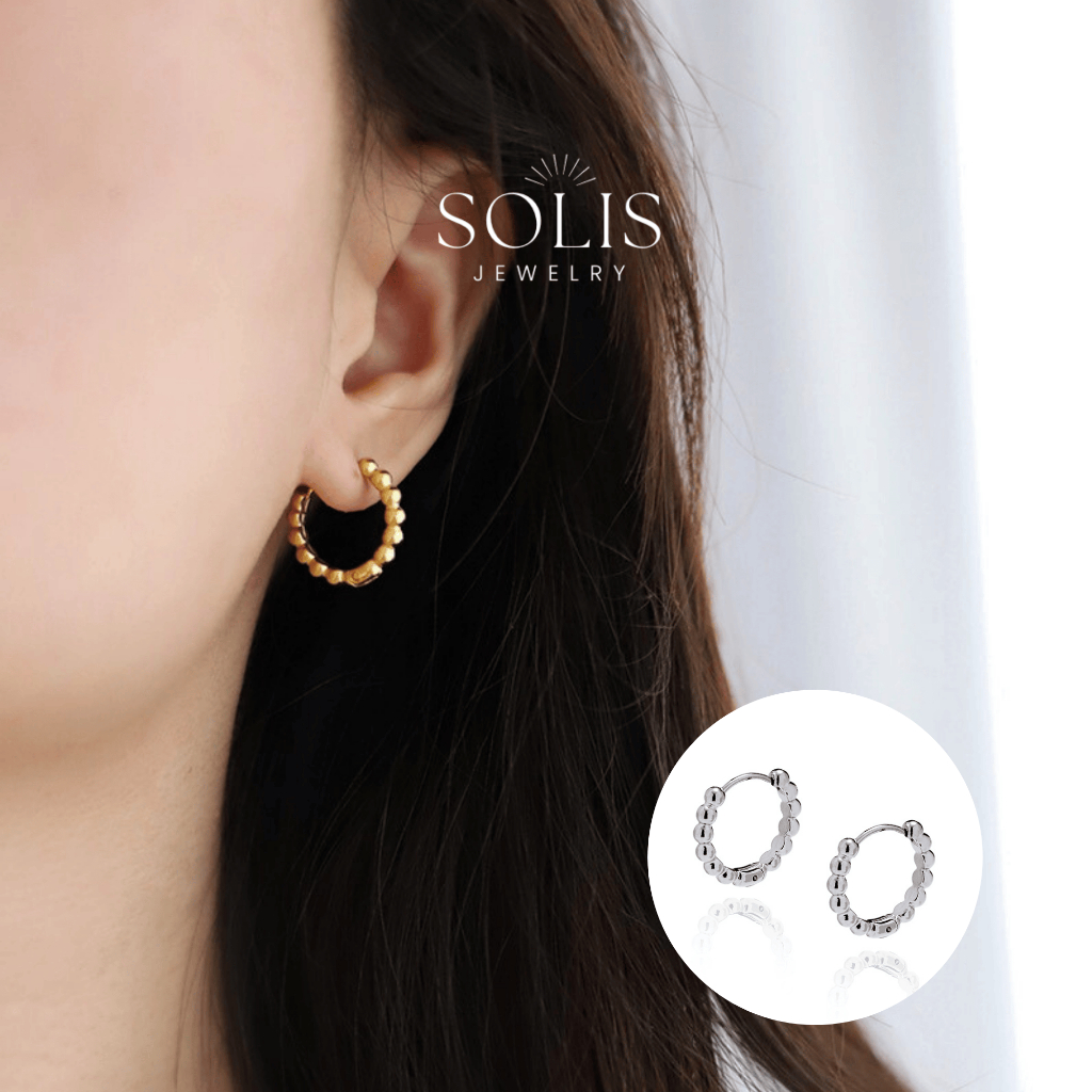 Basic Simple Beaded Hoop Earrings Silver 18K Gold Plated • 316L ...