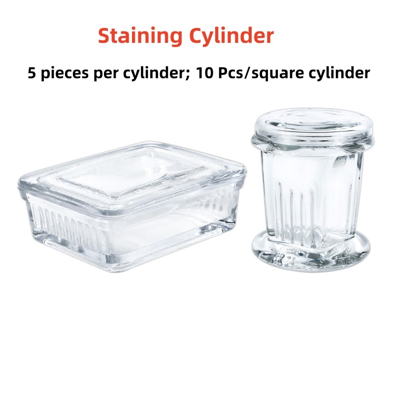 Staining cylinder laboratory uses loaded glass slides with covers for ...