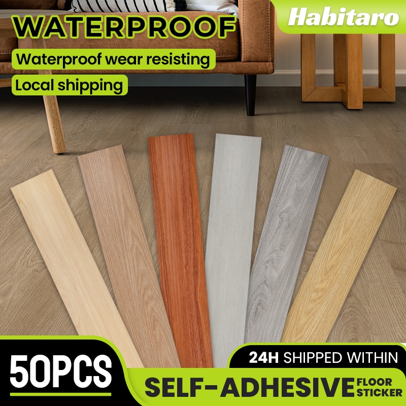 50PCS Wood Grain PVC Floor Sticker Waterproof Vinyl Floor Home ...