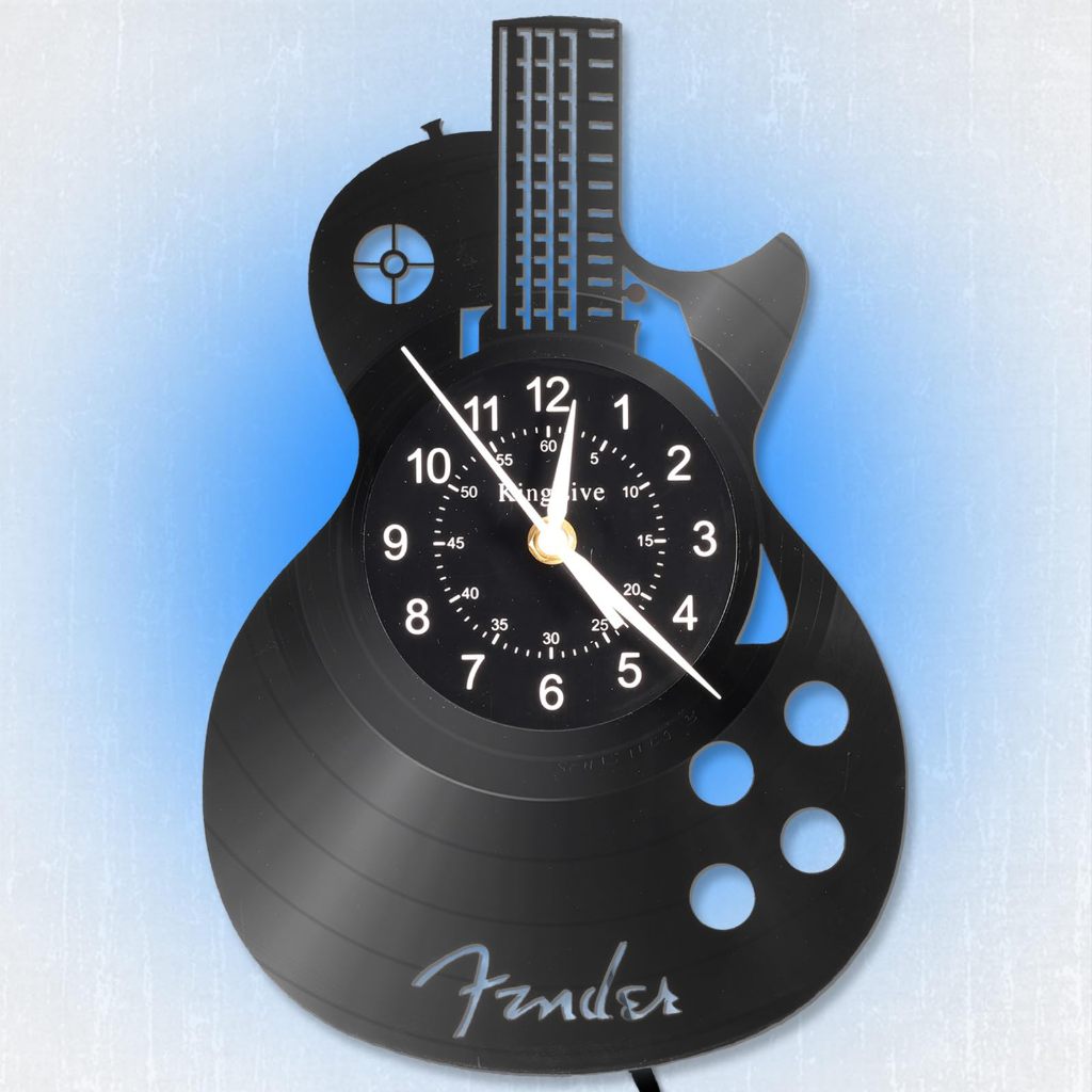 Guitar Vinyl Wall Clock12”(30cm) 7 Kinds of LED Color Art Night Light ...