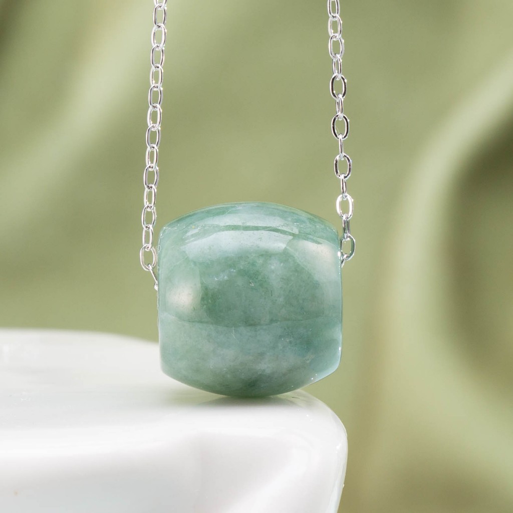 Natural Jade Bucket Bead Green Women Simple Pendant Necklace With ...