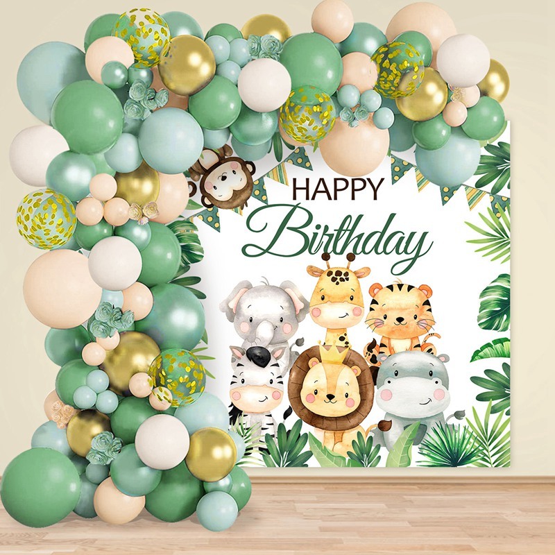 88pcs Jungle Animal Green Balloons Happy Birthday Banner Birthday ...