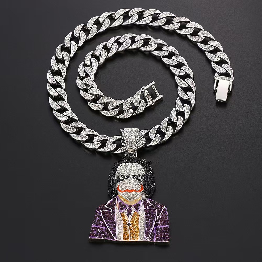 cosplay Three-Dimensional Diamond-Dimensional Clown Pendant Cuban Chain ...