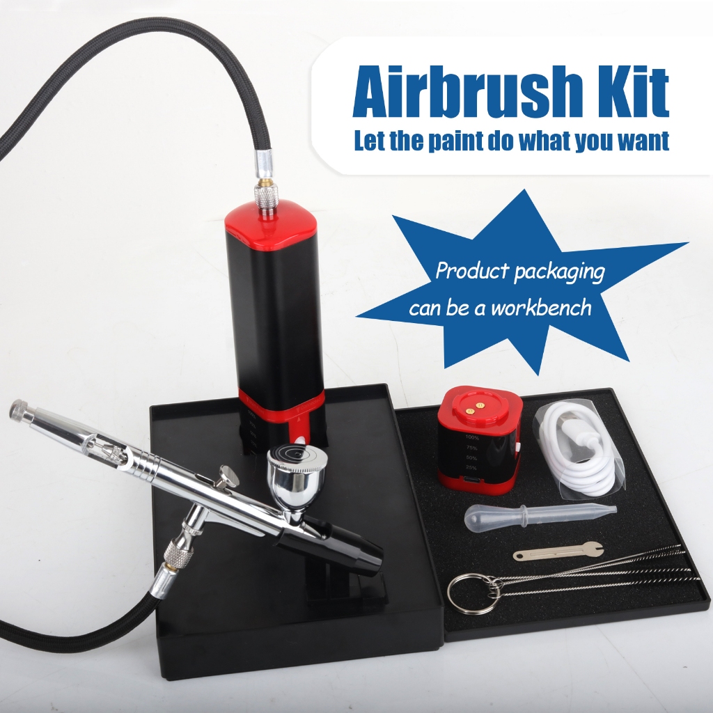 Cordless airbrush kit with air brush holder replaceable battery powered ...