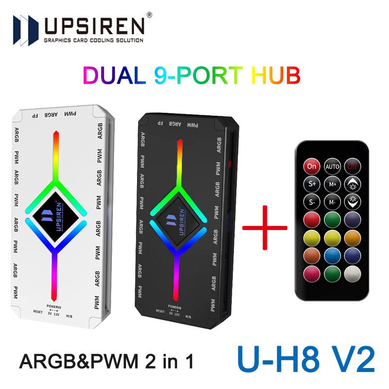 UPSIREN U-H8 5V 3PIN ARGB＆4PIN PWM HUB Computer Case Fan Light ...