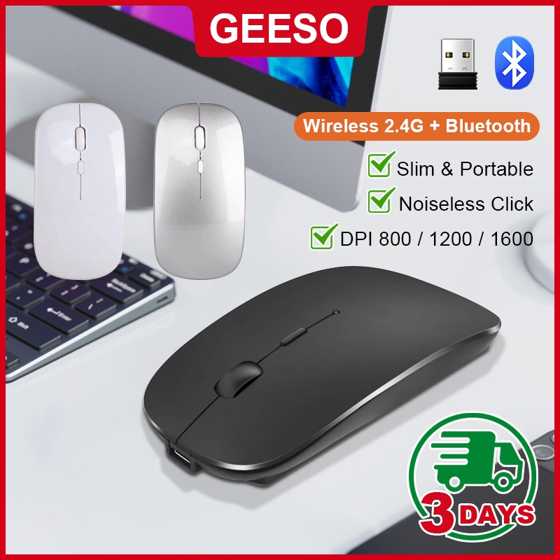 GEESO Wireless Mouse 2.4G Bluetooth Mute Mouse Rechargeable Mice Ultra ...