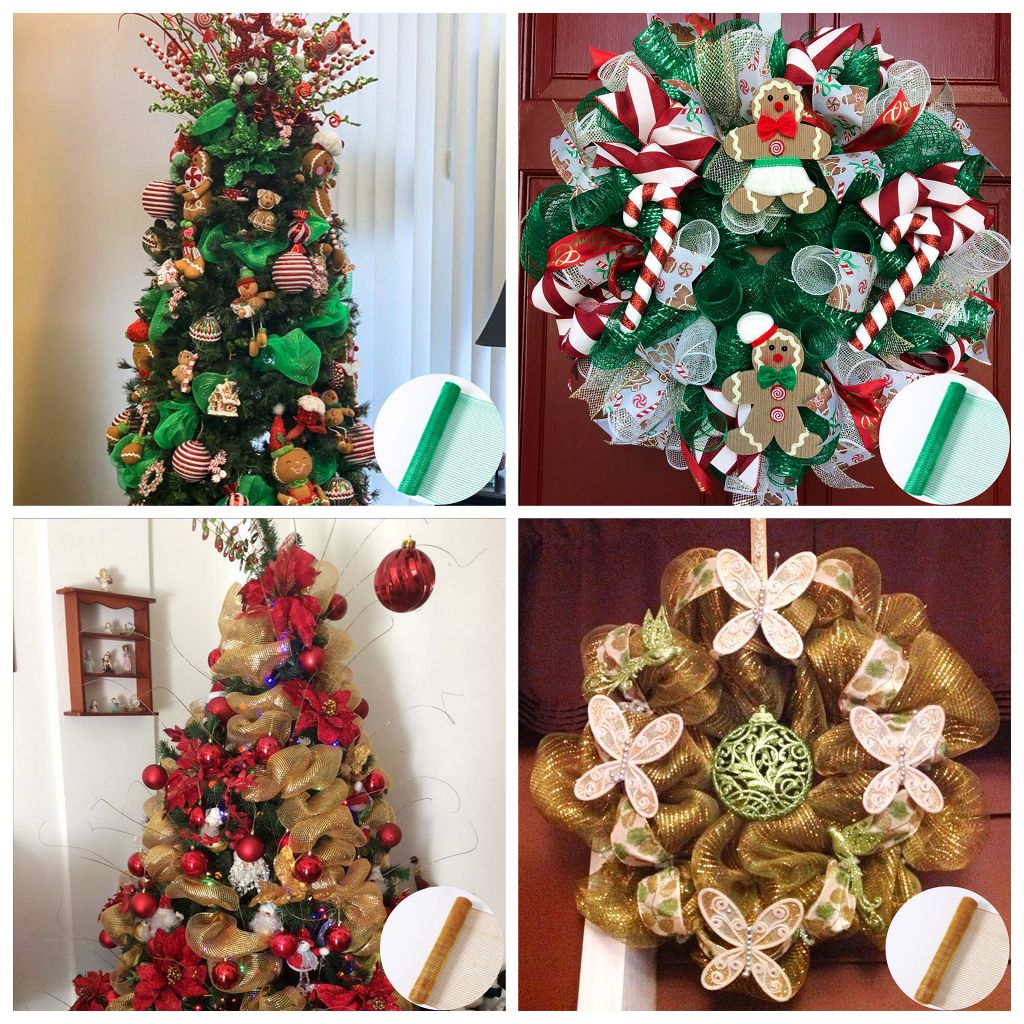 1pc Christmas Decor Mesh Ribbon For Wreaths Making Supplies 53*914.4cm ...