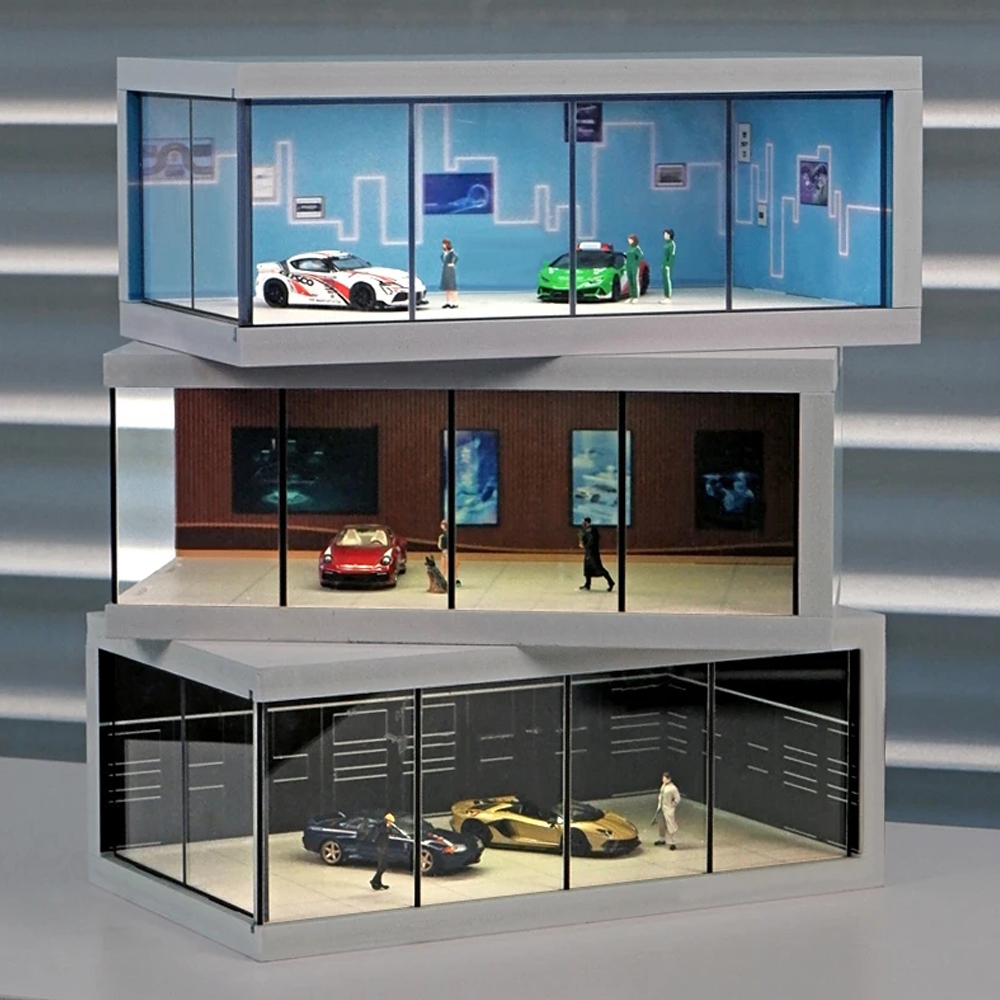 1:64 Car Showroom Dioramas Miniature Scene Layout Transparent Parking ...
