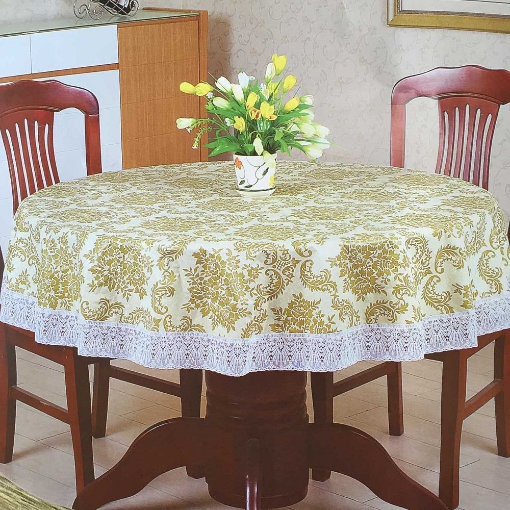 4/6/8/10 Seater Round Gold Table Cover PVC Waterproof Oil Proof ...