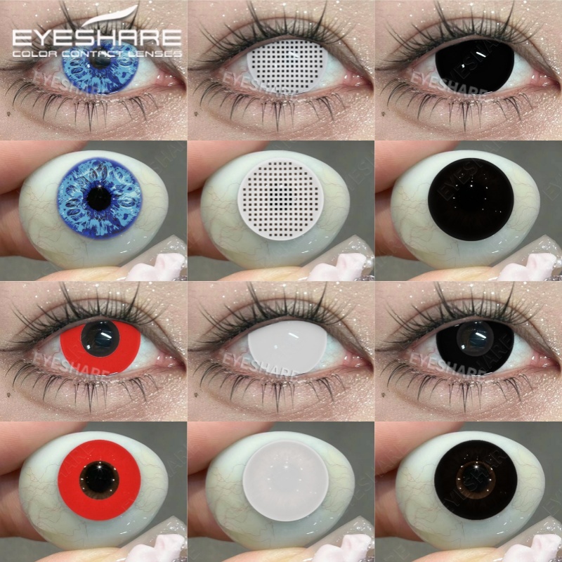 EYESHARE 2pcs Cosplay Contact Lenses Black Eyes Halloween Makeup White ...